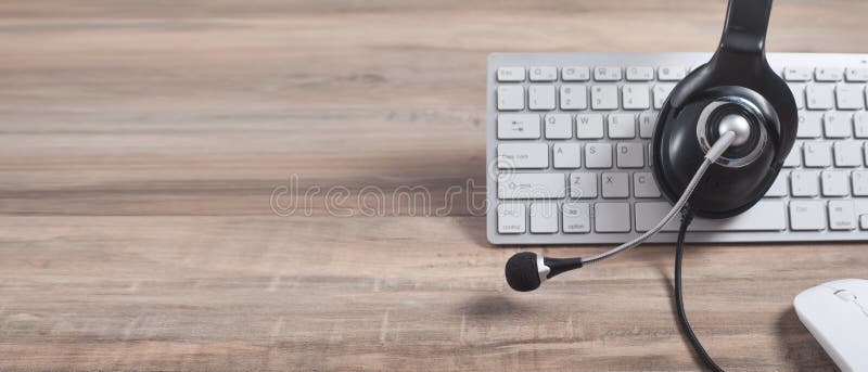 Headset on the Computer Keyboard. Call Center Stock Photo - Image of ...