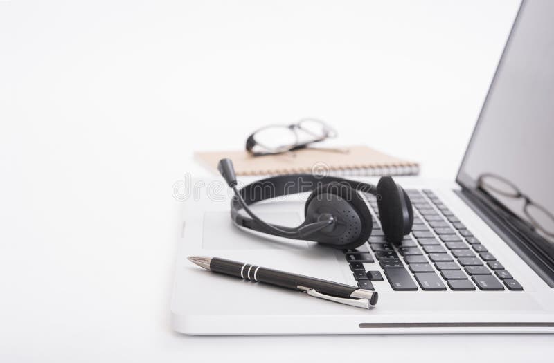Headset and Computer Laptop, Call Center Support and Customer Stock ...