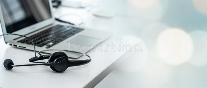 Headset and Customer Support Equipment at Call Center Ready for ...