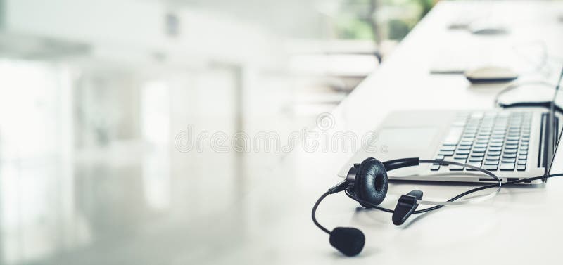 Headset and Customer Support Equipment at Call Center Ready for ...