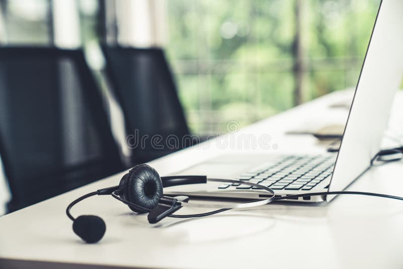 Headset and Customer Support Equipment at Call Center Ready for ...