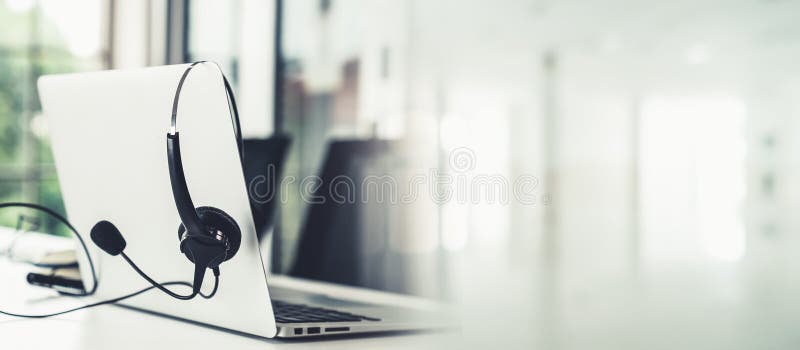 Headset and Customer Support Equipment at Call Center Ready for ...