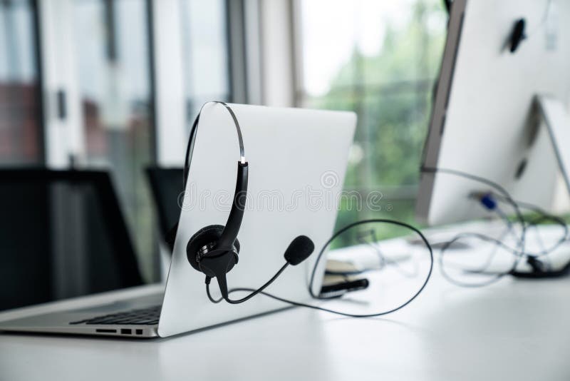 Headset and Customer Support Equipment at Call Center Ready for ...
