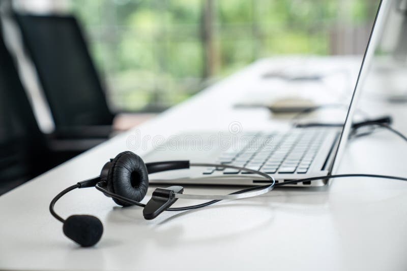 Headset and Customer Support Equipment at Call Center Ready for ...