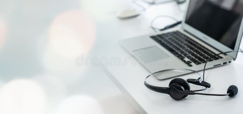 Headset and Customer Support Equipment at Call Center Ready for ...