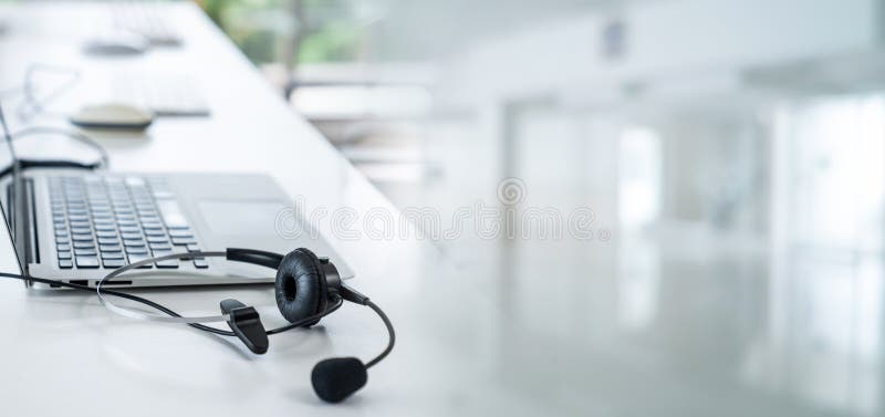 Headset and Customer Support Equipment at Call Center Ready for ...