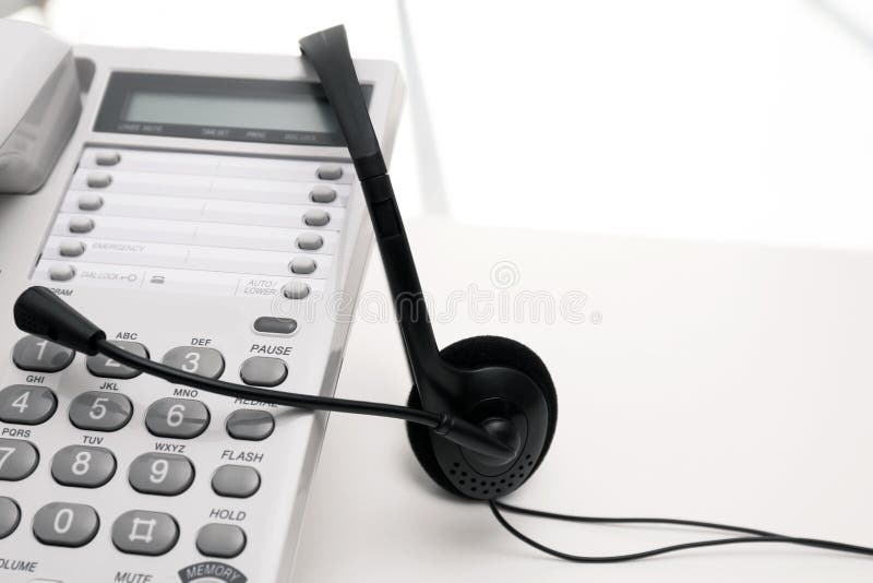 Headset and Desk Phone on Table, Space for Text Stock Image - Image of ...