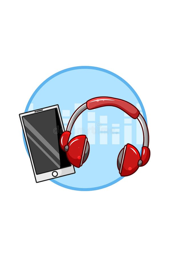 Headset with Hand-phone Playing Music Icon Cartoon Illustration Stock ...