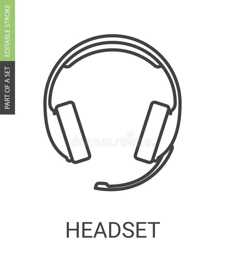 Headset Icon with Editable Stroke in Flat Linear Style. for Web Site ...