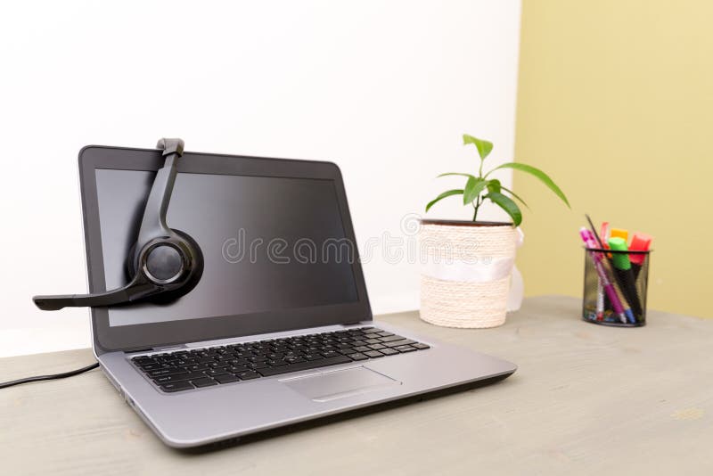 Headset on Laptop Computer, Concept for Communication, it Support, Call ...