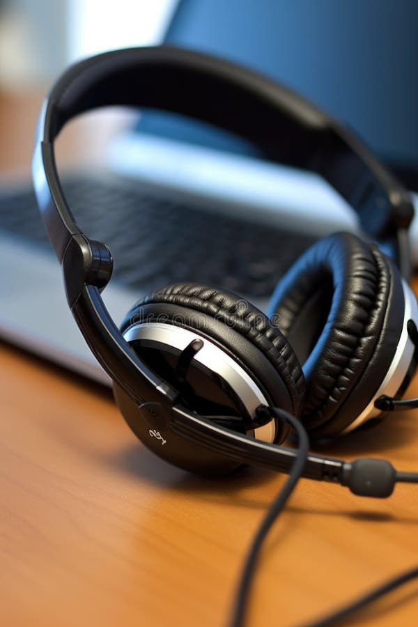 Headset on a Laptop Keyboard, Representing Remote Support Stock ...