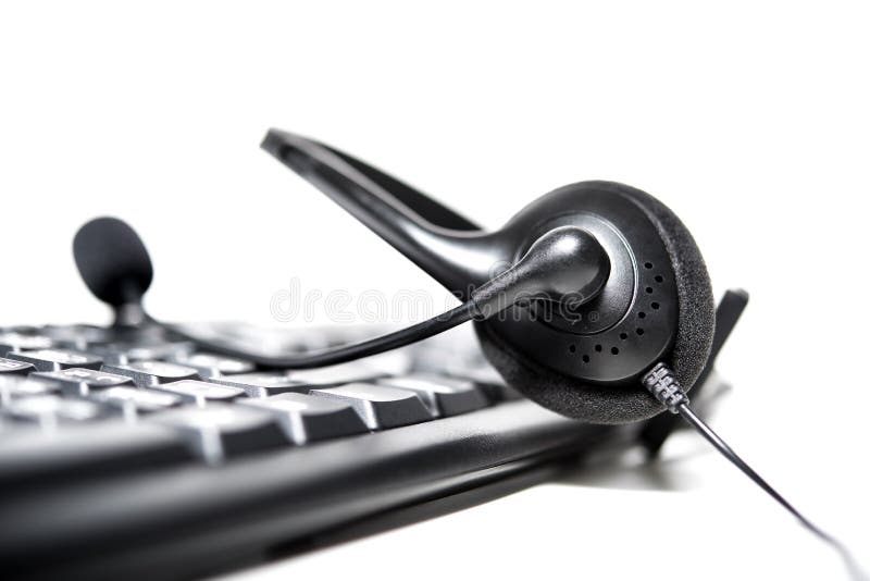 Headset with Microphone on Computer Keyboard Stock Image - Image of ...