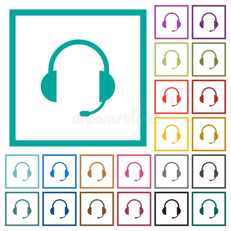 Headset with Microphone Flat Color Icons with Quadrant Frames Stock ...