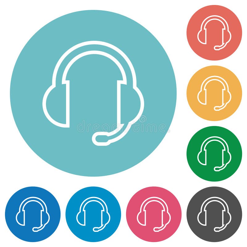 Headset with Microphone Flat Round Icons Stock Vector - Illustration of earphone, contact: 227048589