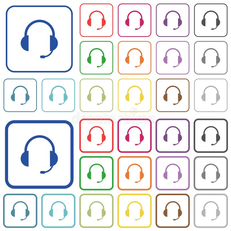 Headset with Microphone Outlined Flat Color Icons Stock Vector ...