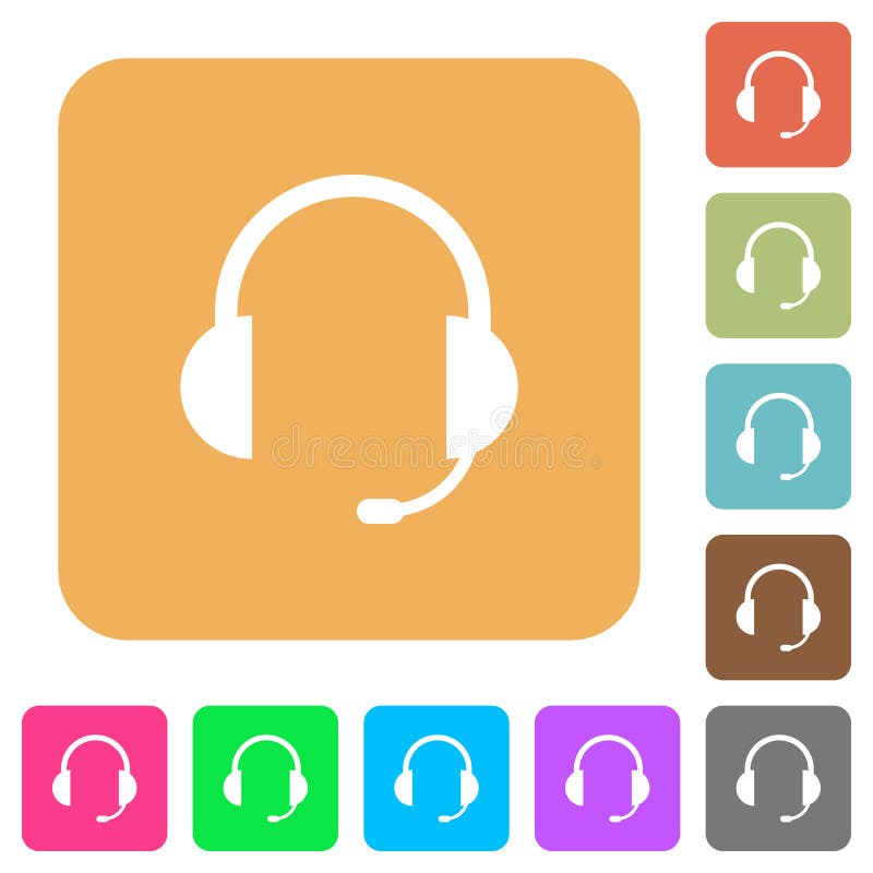 Headset Rounded Square Flat Icons Stock Vector - Illustration of ...