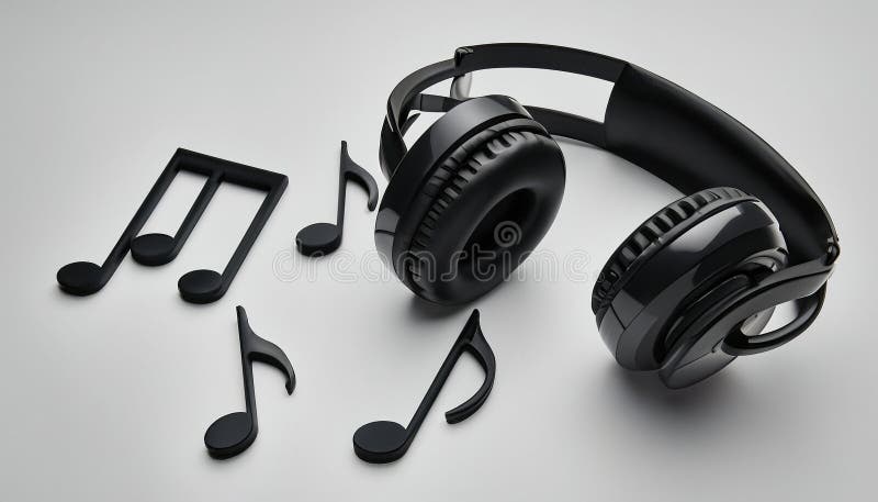 Headset Surrounded by Musical Notes Isolated on White Background Stock ...