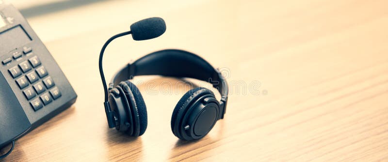 Headset and Telephone for Communication Helpdesk it Support Stock Photo ...