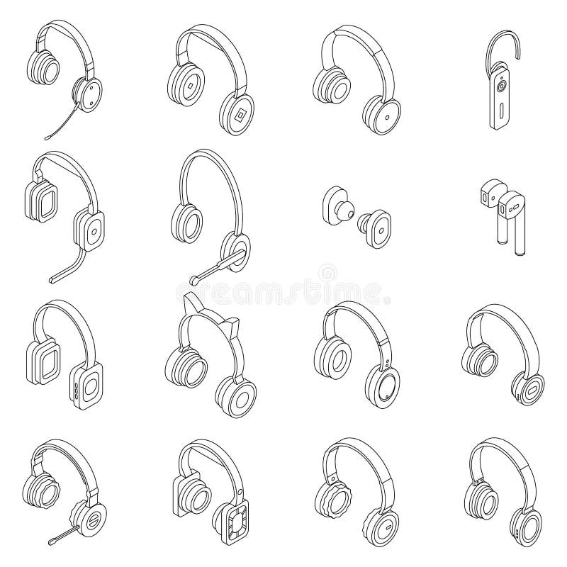 Headset vector outline stock vector. Illustration of communication ...