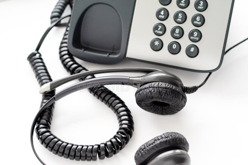 Headset Wired To a Push-button Telephone Stock Photo - Image of headset ...