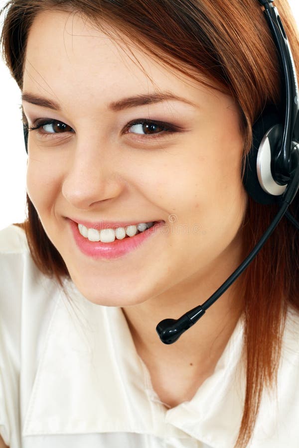 Woman with Headset and Computer Stock Image - Image of business ...