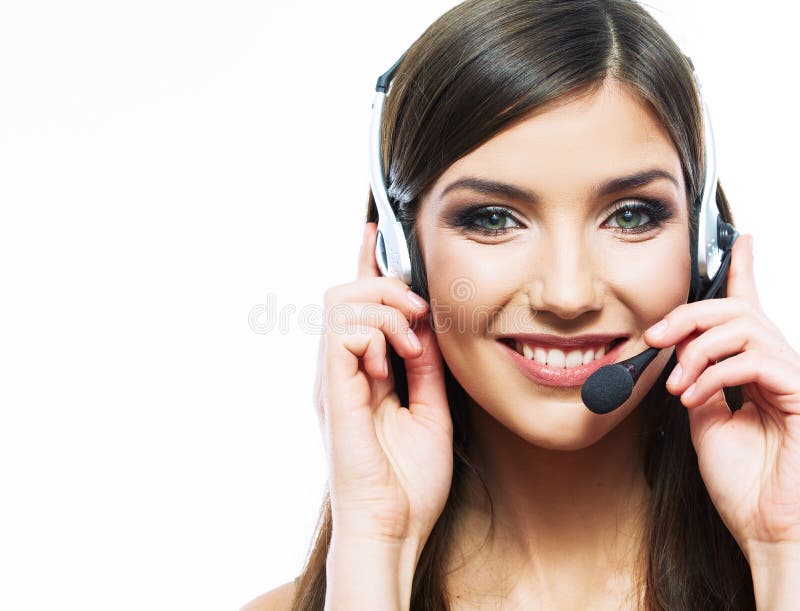 Headset Woman Customer Service Worker Stock Image - Image of closeup ...