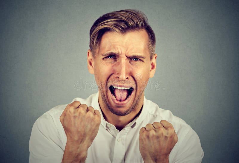 Headshot Angry Middle Aged Man with Open Mouth Aggressive Screaming ...