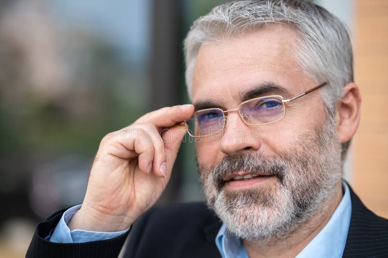 Headshot of a Bearded Mid Aged Good-looking Man in Eyeglasses Stock ...