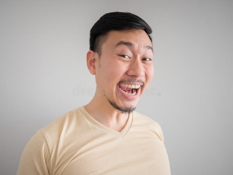 Headshot of Crazy Laughing Asian Man. Stock Image - Image of head ...