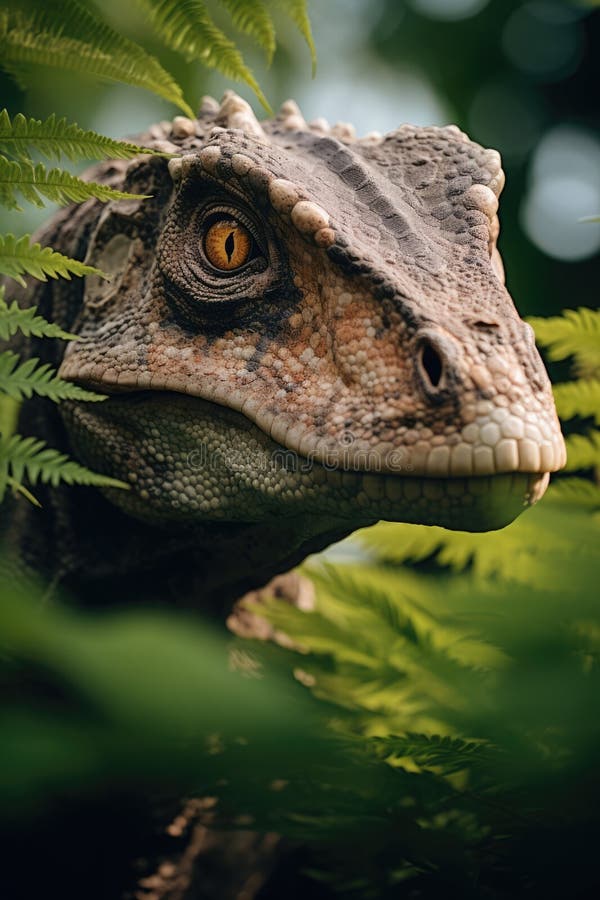 Headshot of Dinosaur with Plants in Forest, Created Using Generative Ai ...