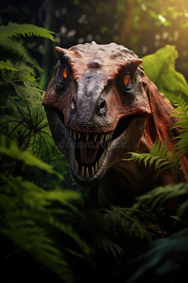Headshot of Dinosaur with Plants in Forest, Created Using Generative Ai ...