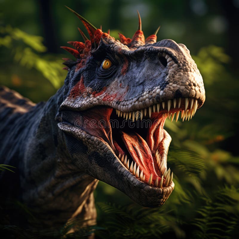 Headshot of Dinosaur with Plants in Forest, Created Using Generative Ai ...