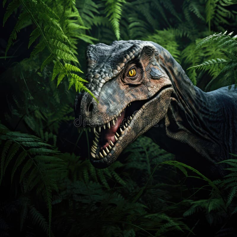 Headshot of Dinosaur with Plants in Forest, Created Using Generative Ai ...