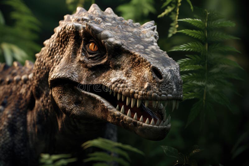 Headshot of Dinosaur with Plants in Forest, Created Using Generative Ai ...