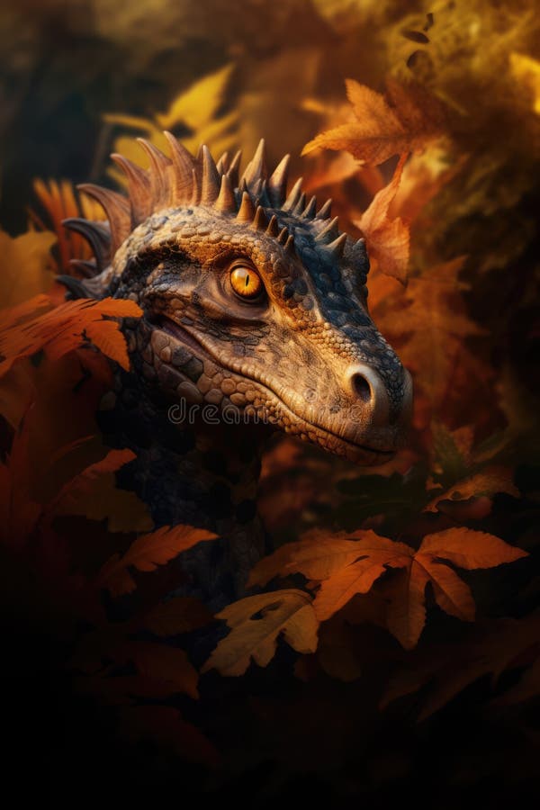 Headshot of Dinosaur with Plants in Forest, Created Using Generative Ai ...