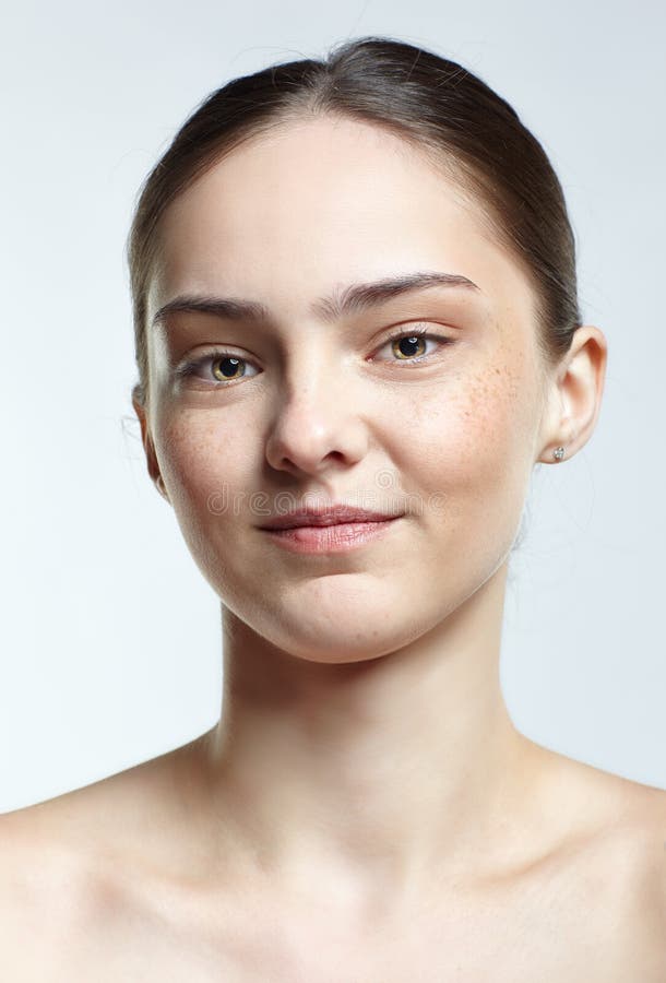 Headshot of Emotional Female Face Portrait with Complacent Facial ... Headshot of Emotional Female Face Portrait with Complacent Facial ...