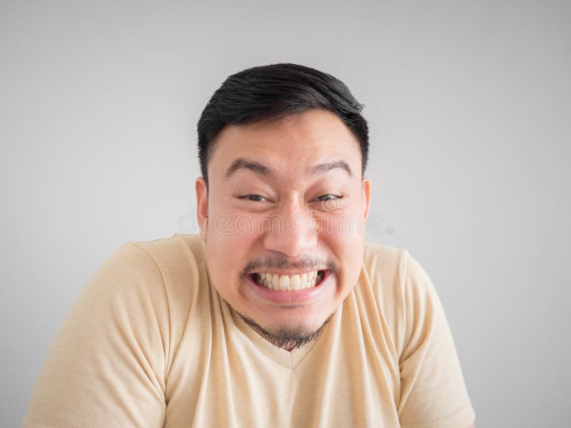 Headshot of Funny Guilty Asian Man. Stock Image - Image of fake ...