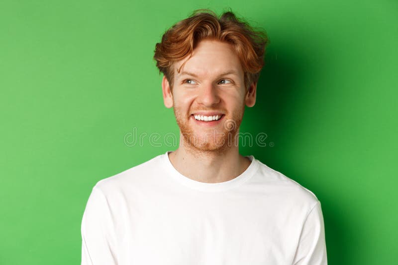 Headshot Of Happy Redhead Man With Beard Wearing White Long Sleeve
