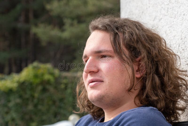 Headshot of a Long-haired Italian Guy Looking Away Stock Image - Image ...