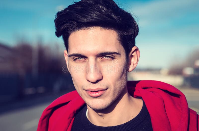 Headshot of One Handsome Young Man in Urban Setting Stock Photo - Image ...