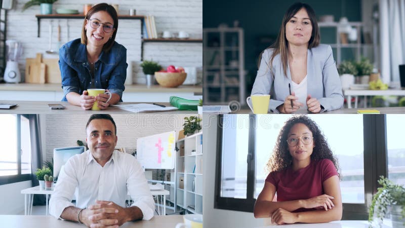 Headshot Screen Application View of Diverse Employees Doing a Video ...