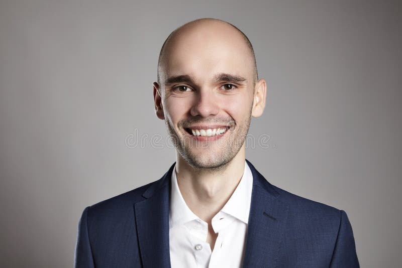Headshot of Bald Man Looking Right Stock Image - Image of headshot ...