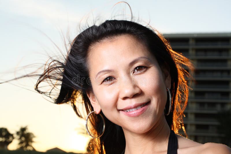 Headshot of a Smiling Woman Stock Photo - Image of beauty, sunset: 6827382