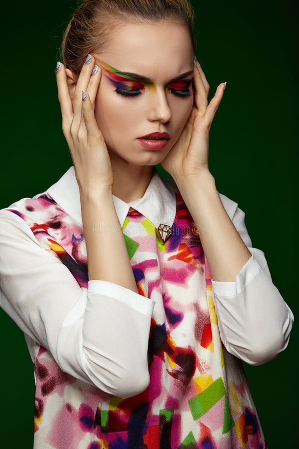 Headshot of a Woman with Triple Color Make Up Stock Photo - Image of ...