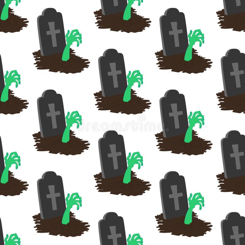Headstone and Zombie Hand Pattern Stock Vector - Illustration of ...