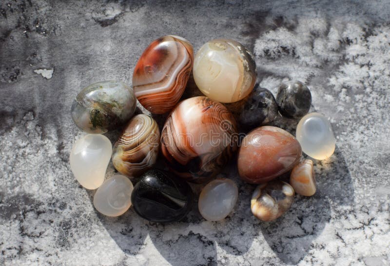 Healing Crystals. Multicolored Gemstones, Tumbled Minerals. Agates of ...