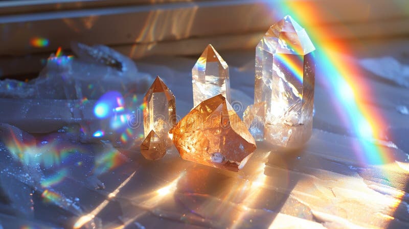 Healing Crystals in Sunlight with Rainbow Prism Stock Image - Image of ...