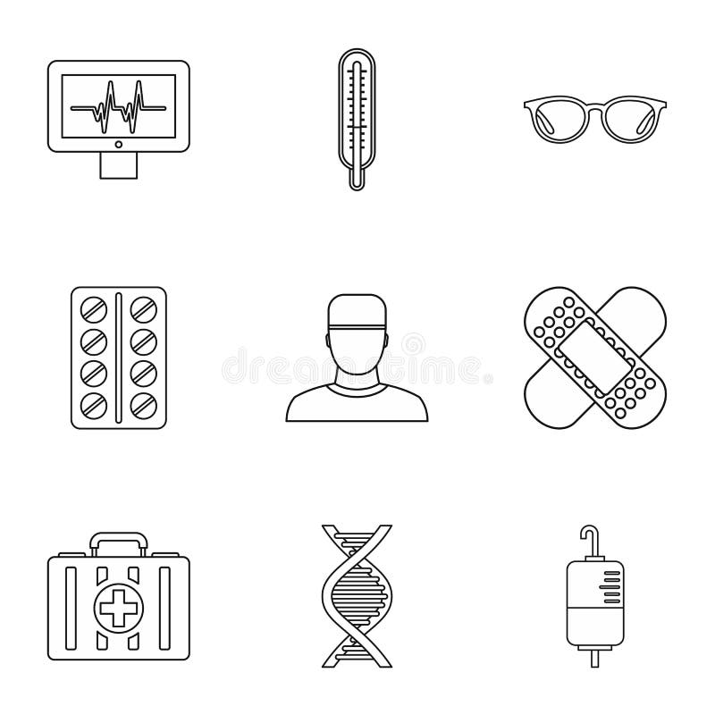 Healing Icons Set, Outline Style Stock Vector - Illustration of ...