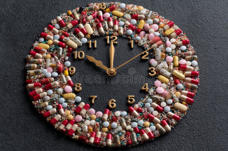 Healing Time Represented by Clock Made from Colorful Pills and Vitamins ...