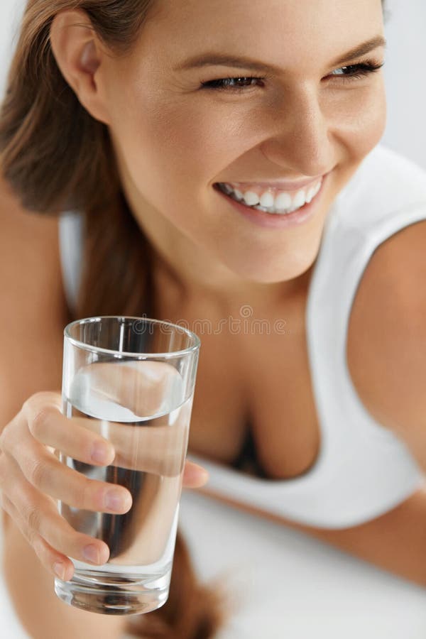 Health Beauty Diet Concept Happy Woman Drinking Water Drinks Stock